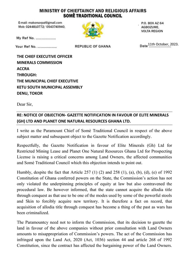 Somé Traditional Council Objects To Gazette Notification In Favor Of ...