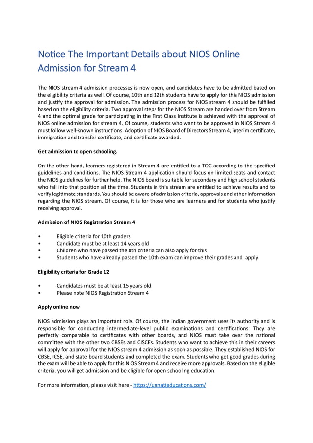 Notice The Important Details about NIOS Online Admission for Stream 4.pdf