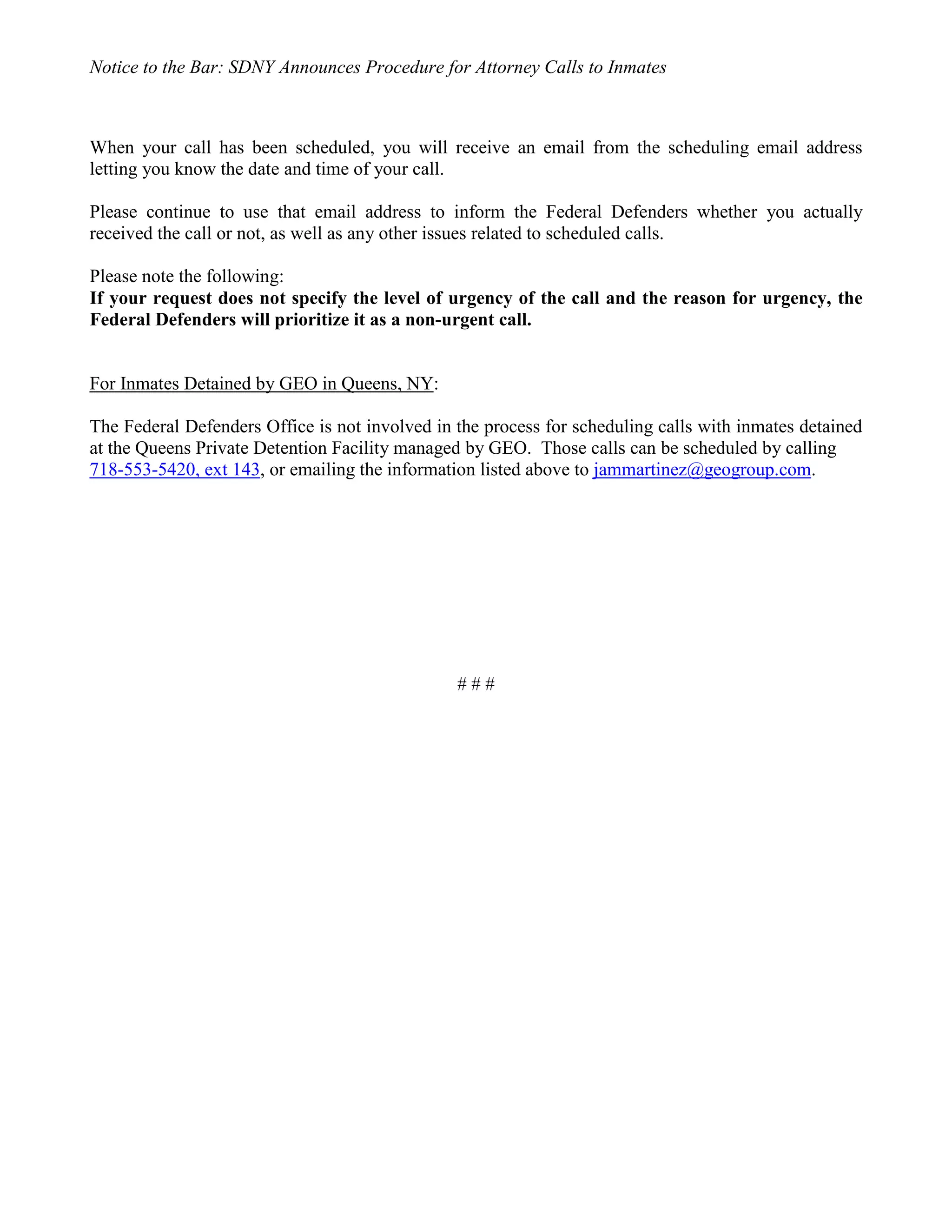 Notice to bar attorney-inmate calls during covid | PDF