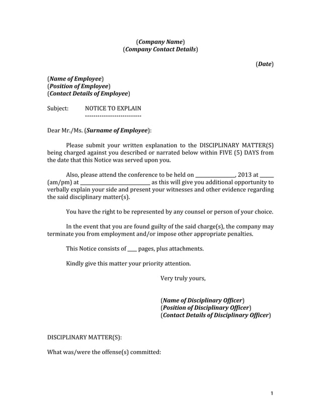 Notice to Explain SAMPLE FORM (First Notice) | PDF | Resume Writing and ...
