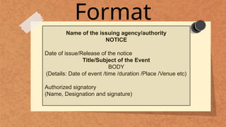 NOTICE WRITING class 12 ppt cbse english | PPTX