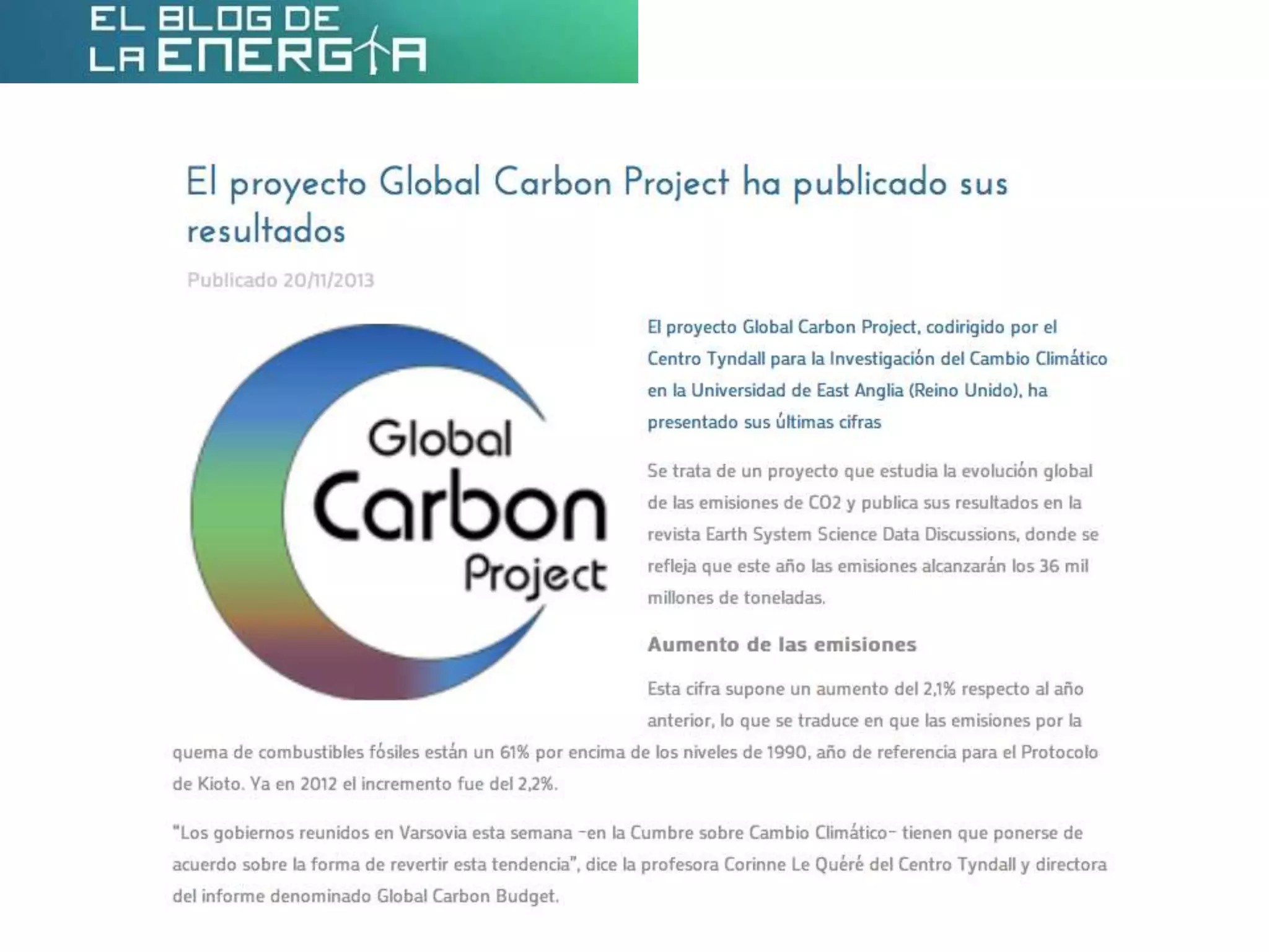 El proyecto Global Carbon Project ha publicado sus resultados | PPTX ...