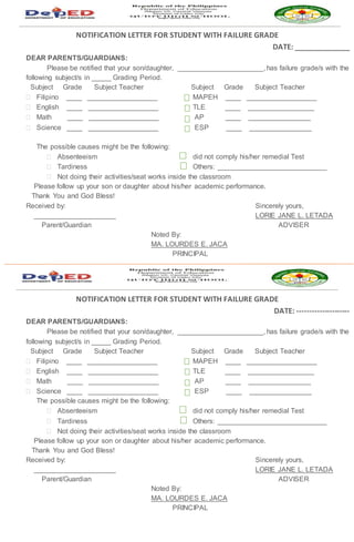 Notification letter-for-student-with-failure-grade | DOCX