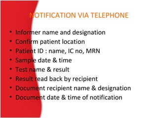Notification of critical laboratory result | PPT