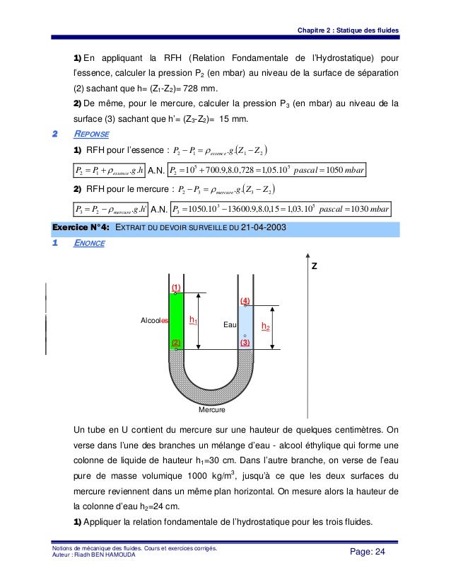MECANIQUE DES FLUIDES Cours et exercices corrigés - UVT e-doc
