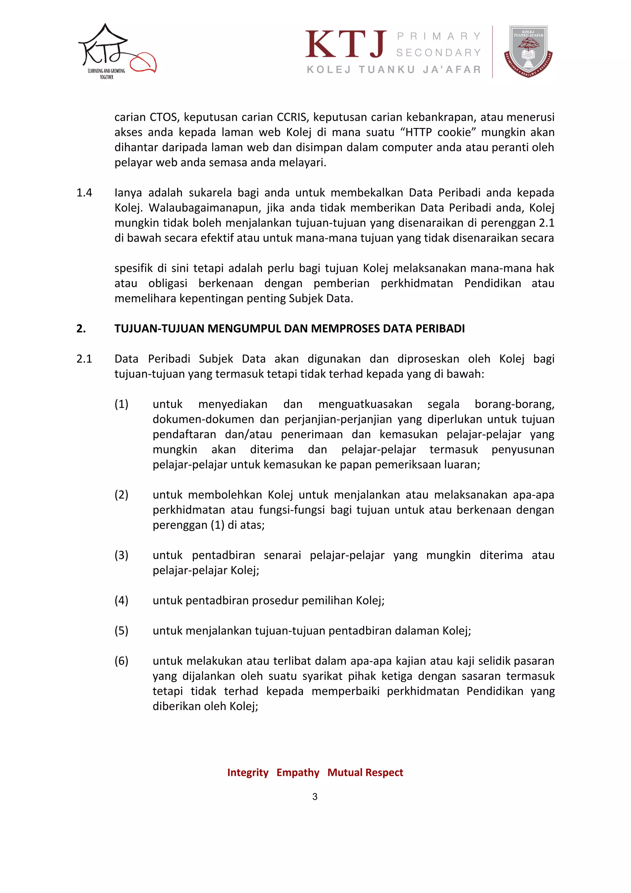 NOTIS PERLINDUNGAN DATA PERIBADI POLICY | PDF