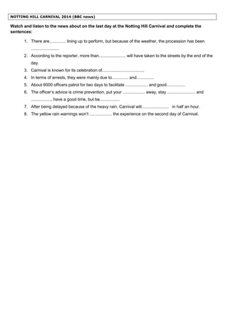 Notting hill carnival activity | PDF | National & Civic Holidays | Holidays