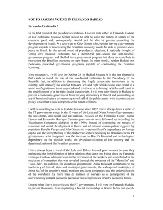 Not to fascism voting in fernando haddad | PDF