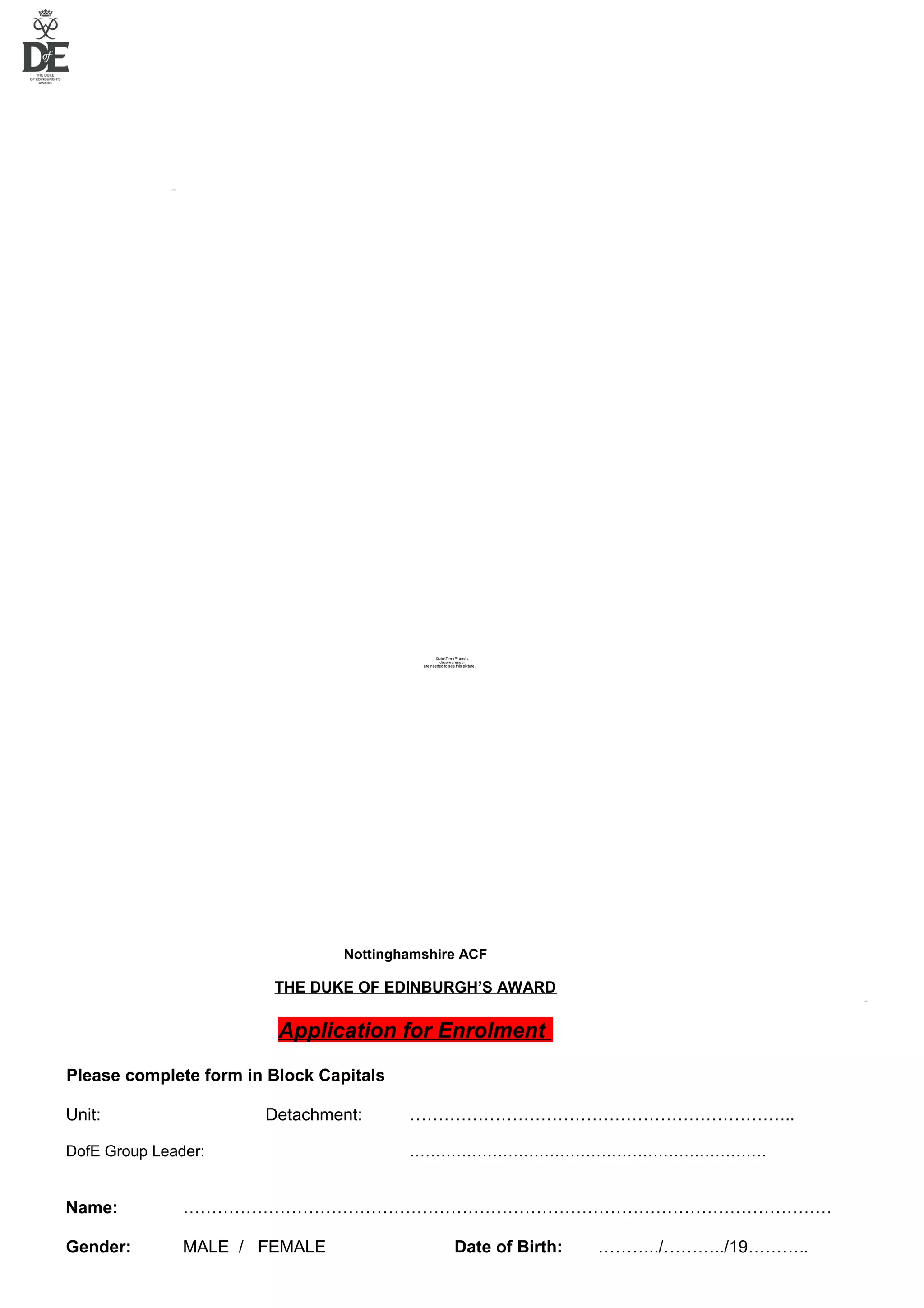 Notts acf enrolment_form dofe | PDF