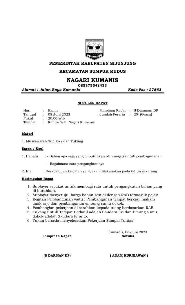 Notulen Rapat 2023 pemerintahan desa.docx