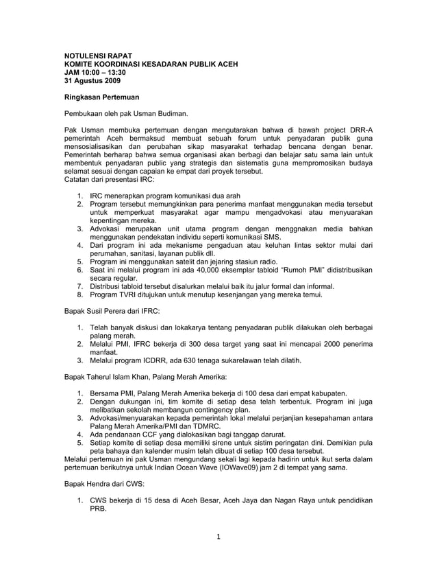 Notulensi rapat pembentukan pacc | DOC