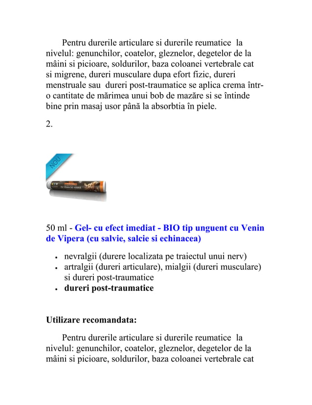 Nou! Remediu BIO pentru dureri articulare,musculare,post-traumatice si ...
