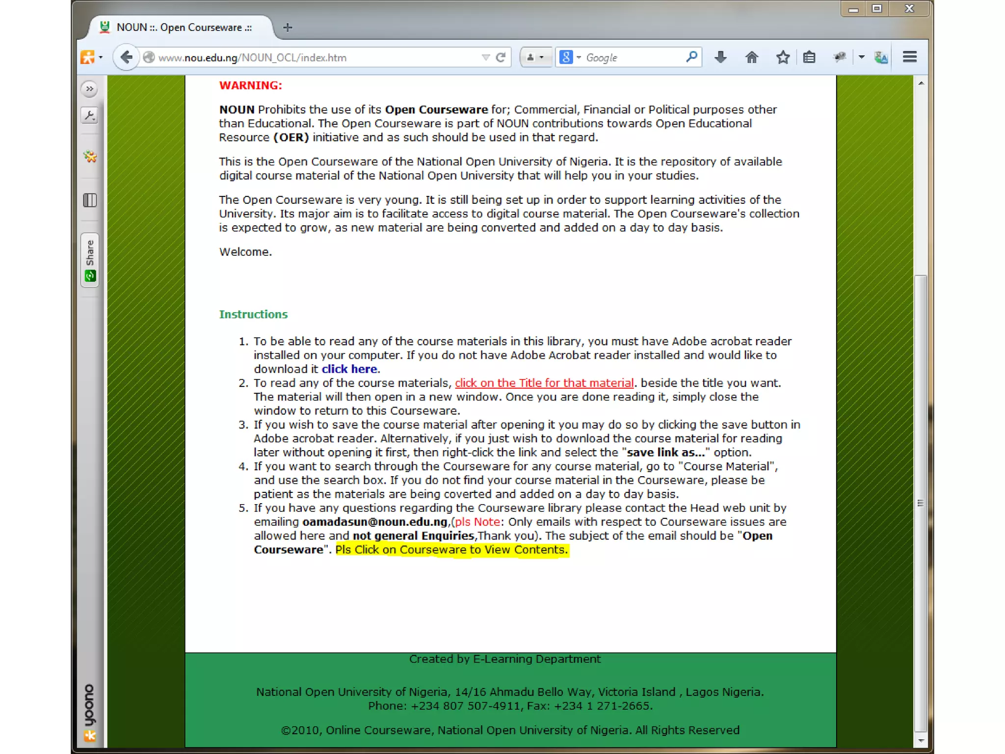 National Open University of Nigeria Course Portal | PPTX