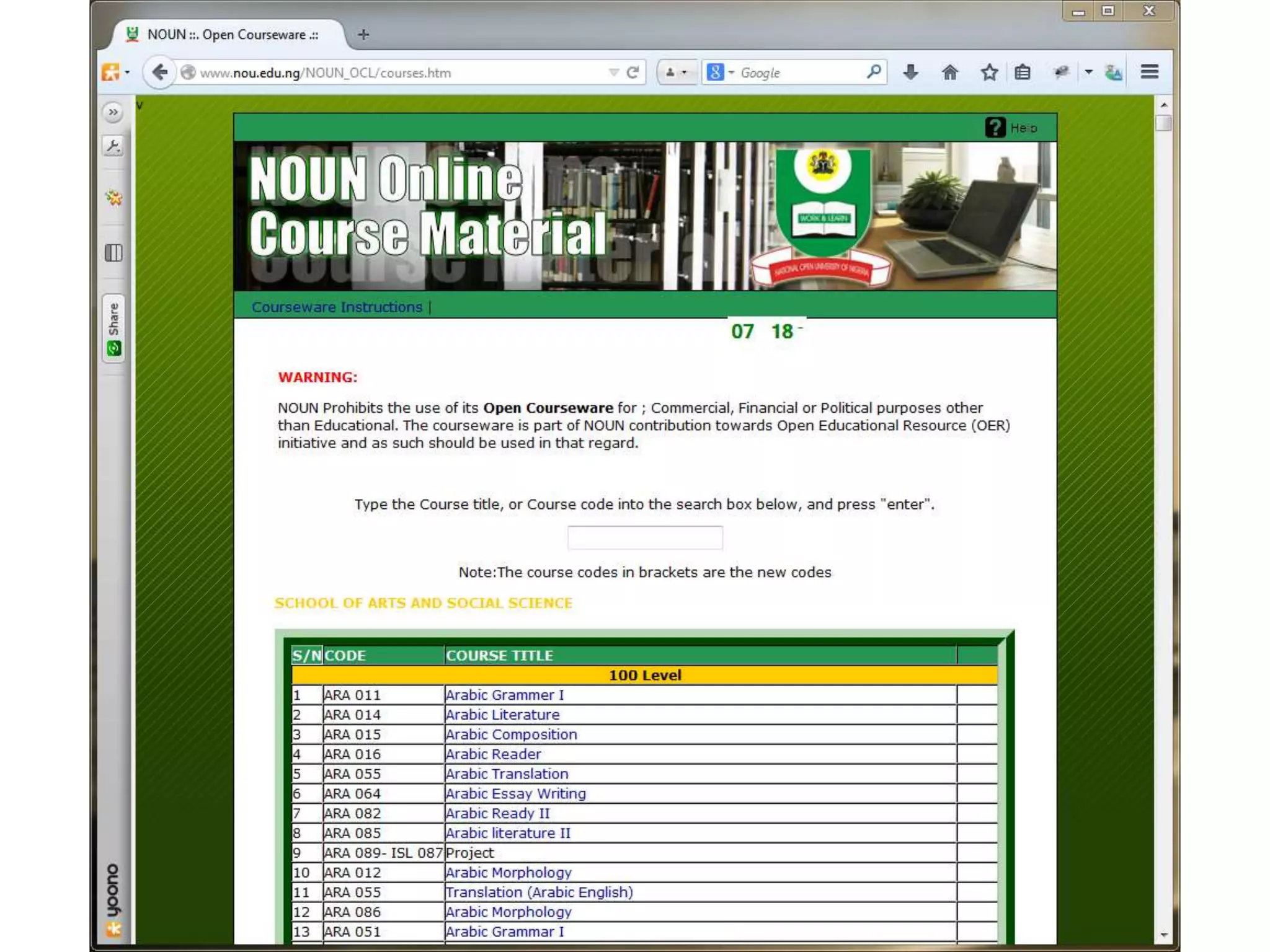 National Open University of Nigeria Course Portal | PPTX