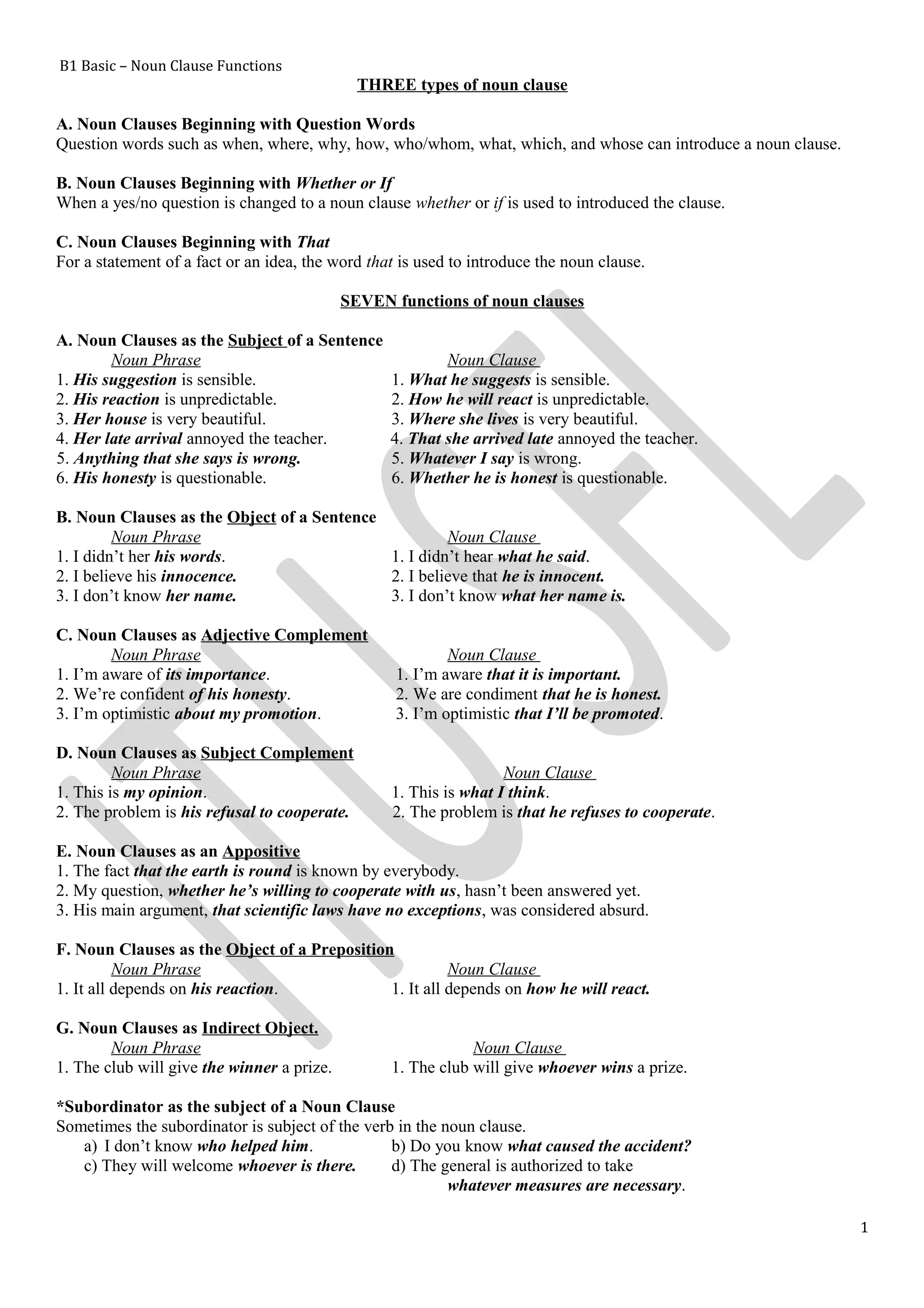 Noun clauses-functions- short summary (1) | DOC