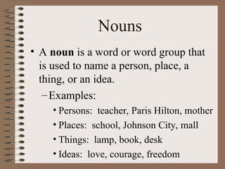 Noun and its features.Nouns are words that name people, places, things ...