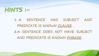 PHRASES AND CLAUSES, TYPES OF PHRASES , TYPES OF CLAUSES | PPTX