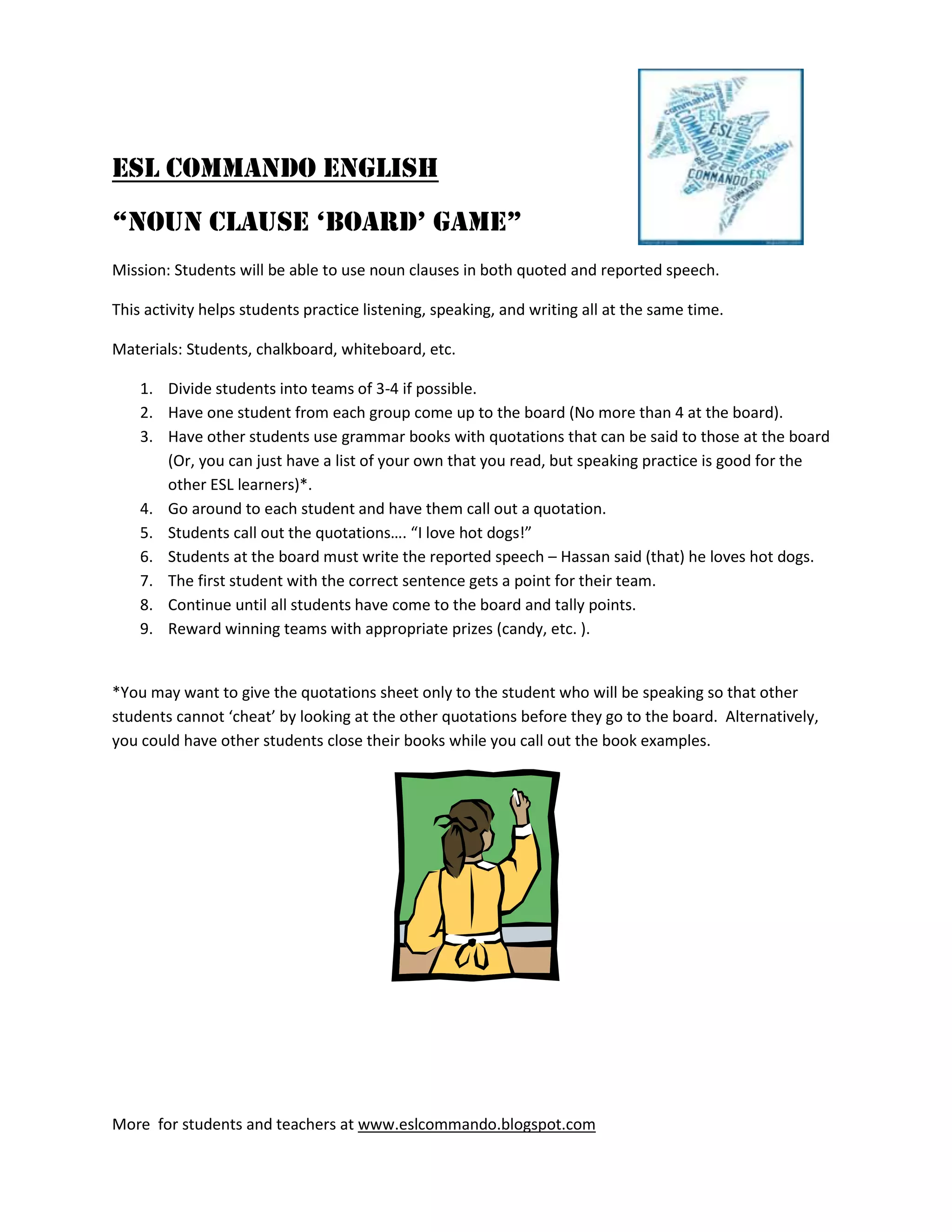 Noun clause 'Board' game | DOCX