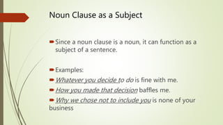 Noun clause presentation mssl | PPTX | Law