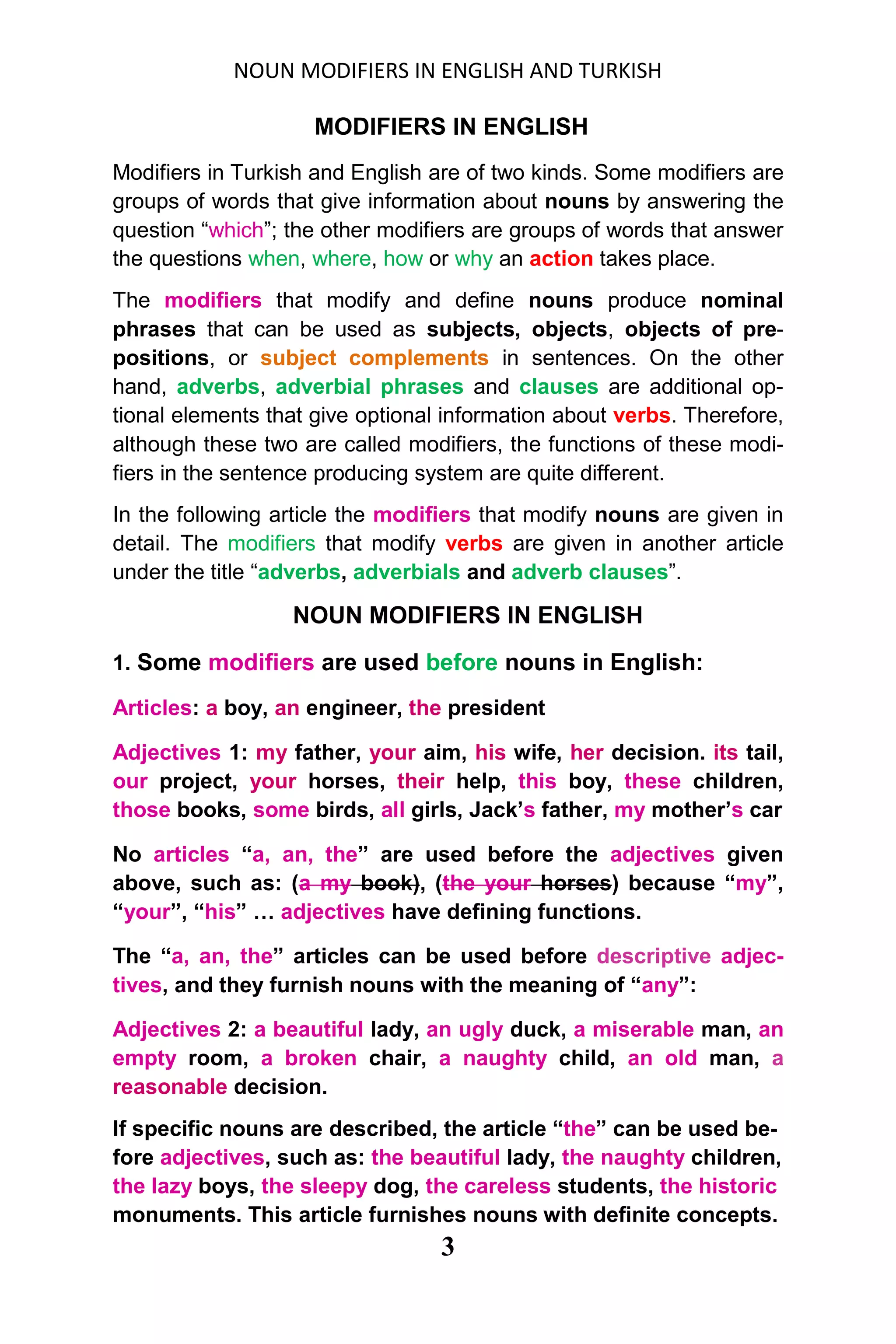 Noun modifiers in english and turkish, yuksel goknel | PDF