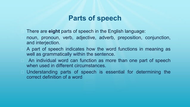 Parts of speech.. Noun,pronoun.. | PPT