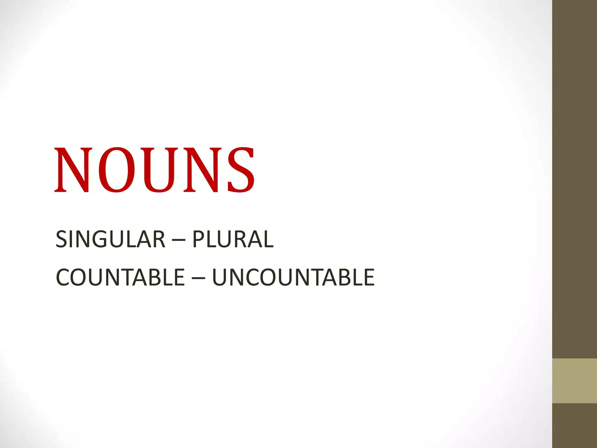 Nouns - Singular/Plural and Countable/Uncountable | PPT