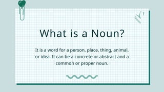 A noun is a naming word. It names a person, an animal, a place or a ...