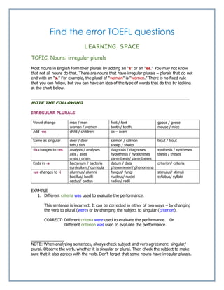 Nouns irregular plurals | PDF