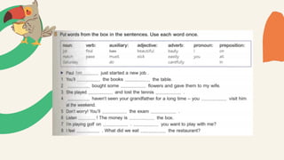 NOUNS, ADJECTIVE AND VERBS ORDER FOR BEGINNER | PPTX