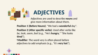 NOUNS, ADJECTIVE AND VERBS ORDER FOR BEGINNER | PPTX