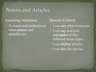 Nouns and articles | PPTX