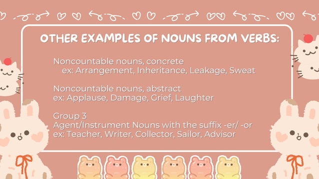 MAIN TOPIC: NOUNS DERIVED FROM VERBS/NOUNS FORMED FROM VERBS | PPT