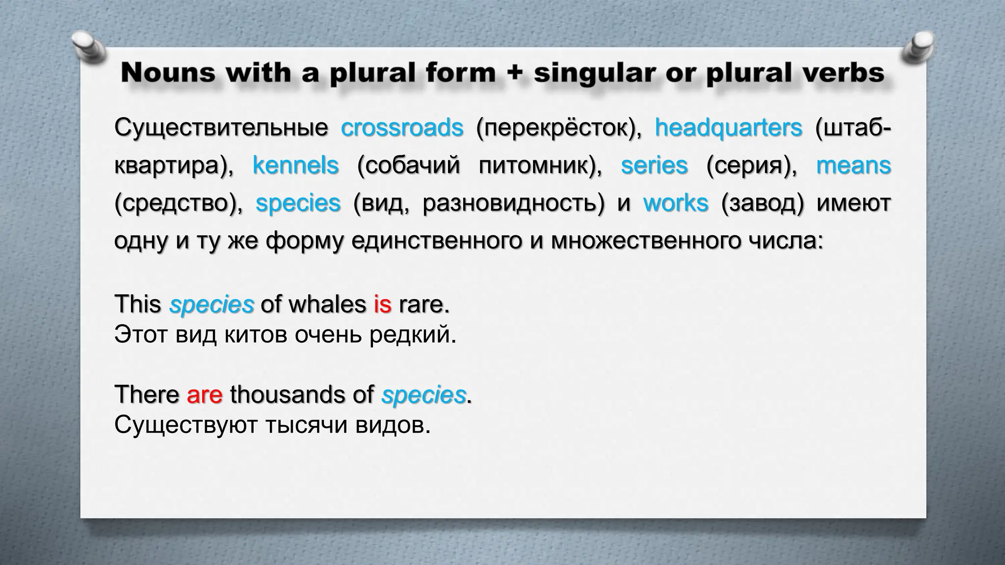 English Nouns with a plural form + singular or plural verbs - nouns ...