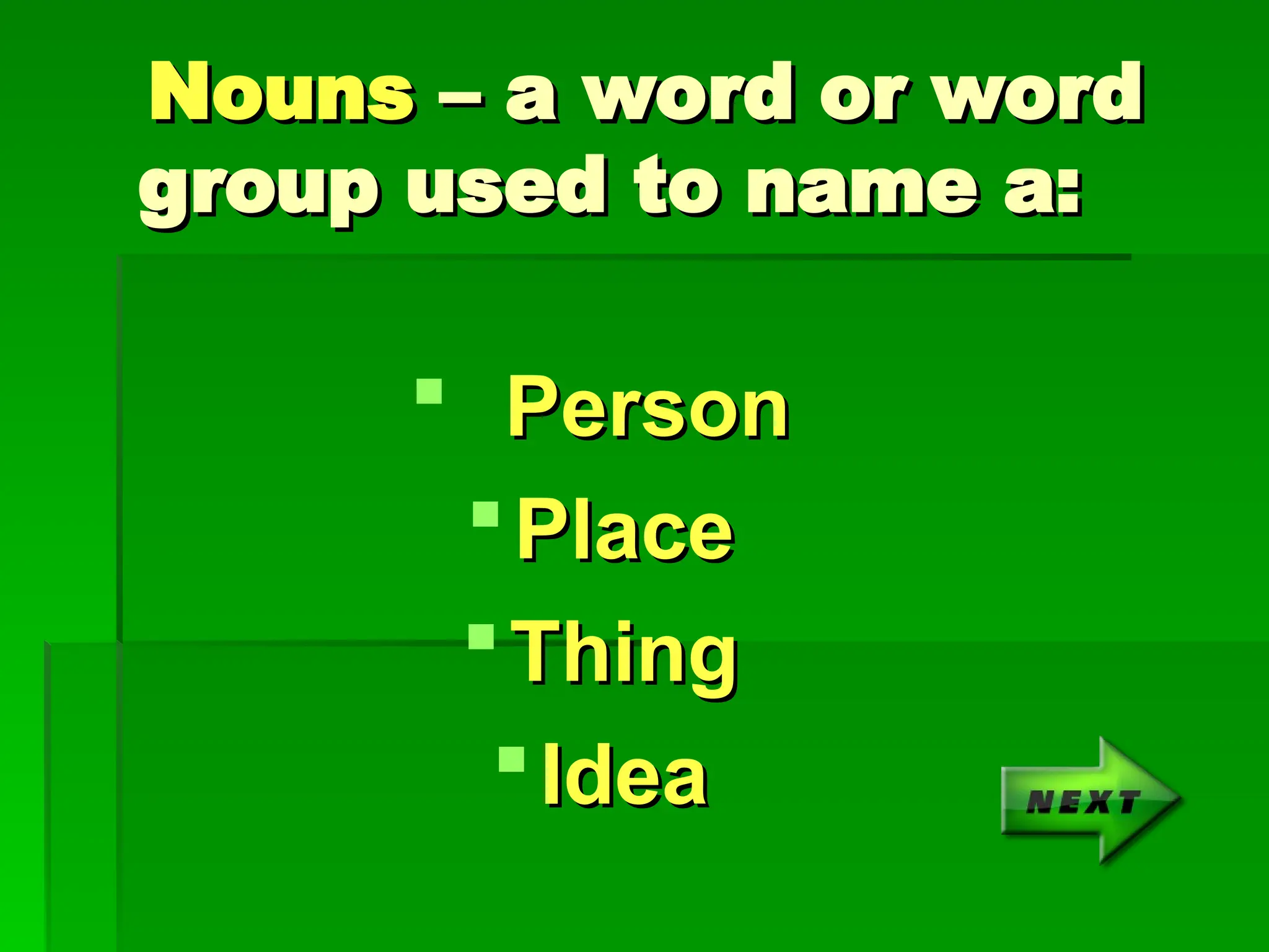 NOUNS (Person, Place, Thing, Idea, etc).ppt