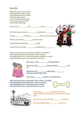 Noun song activity sheet | PDF