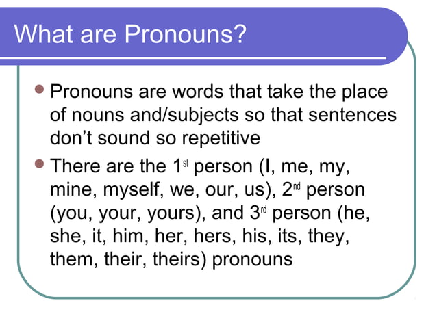 Nouns, pronouns, verbs review | PPT