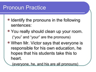 Nouns, pronouns, verbs review | PPT