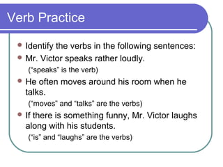 Nouns, pronouns, verbs review | PPT