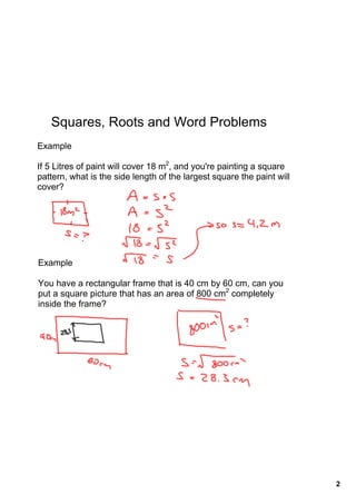 Nov. 3 Square Roots And Word Problems | PDF