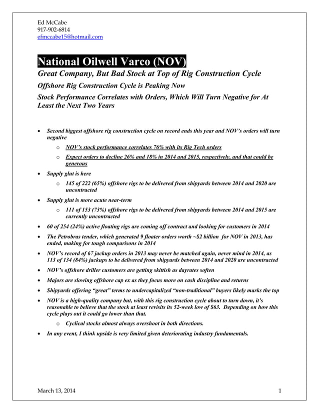 In-depth National Oilwell Varco (NOV) Report - 3/13/14 | PDF