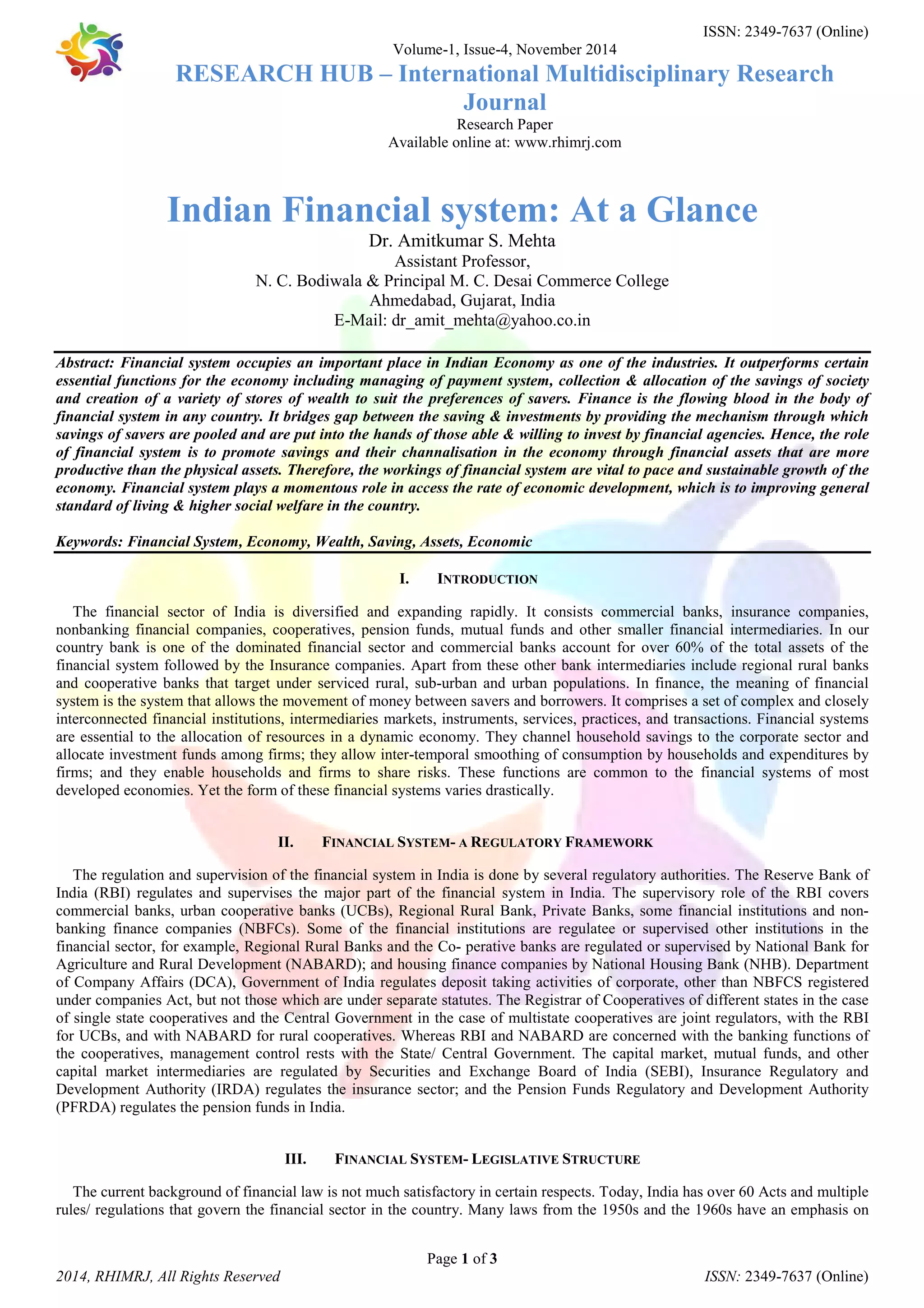 Indian Financial system: At a Glance | PDF