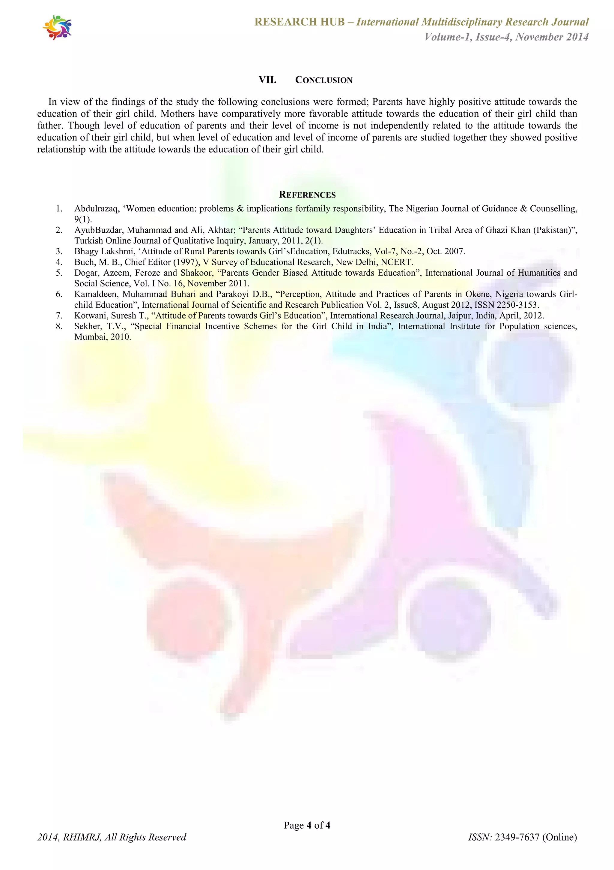 Parents Attitude towards Girl Child Education: A Sociological Study of ...