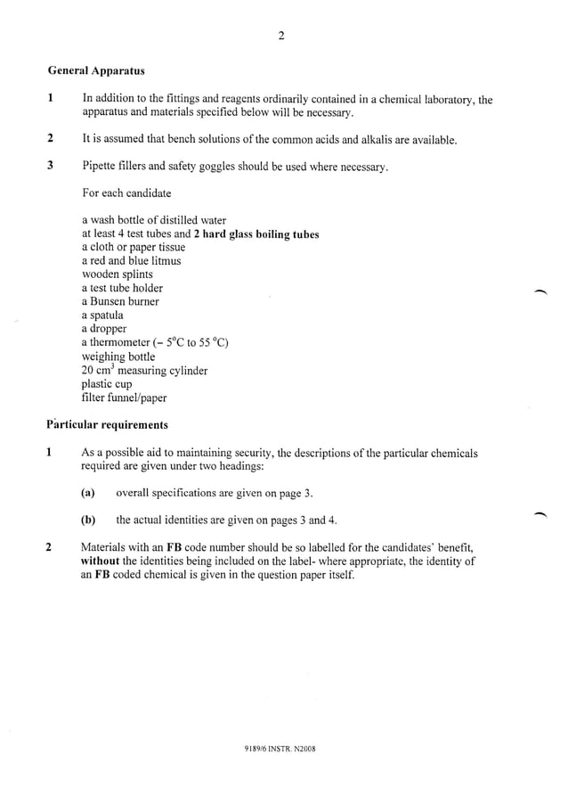 CHEMISTRY Paper 6 Practical Tests November 2008 Session Advanced Level ...