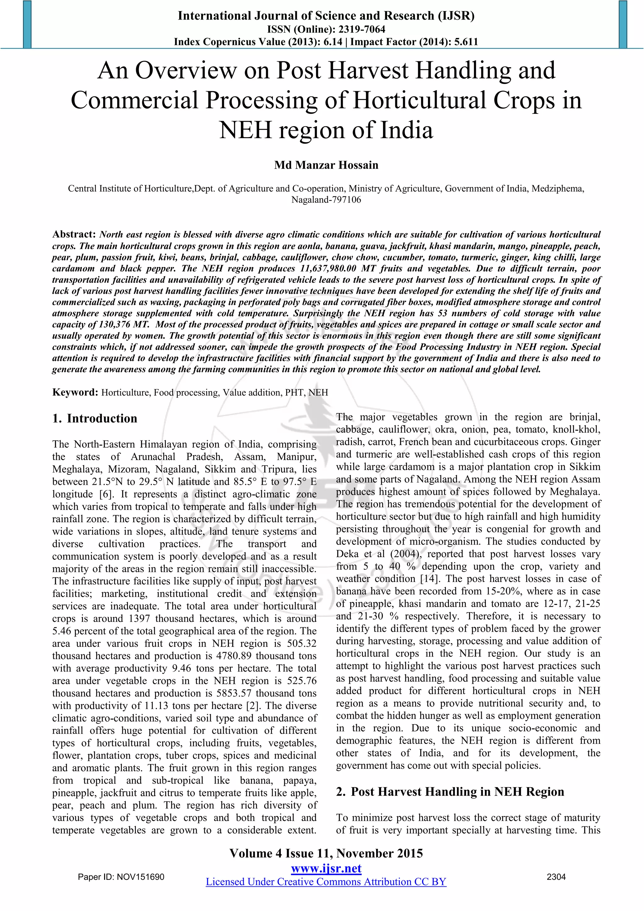 An Overview on Post Harvest Handling and Commercial Processing of ...
