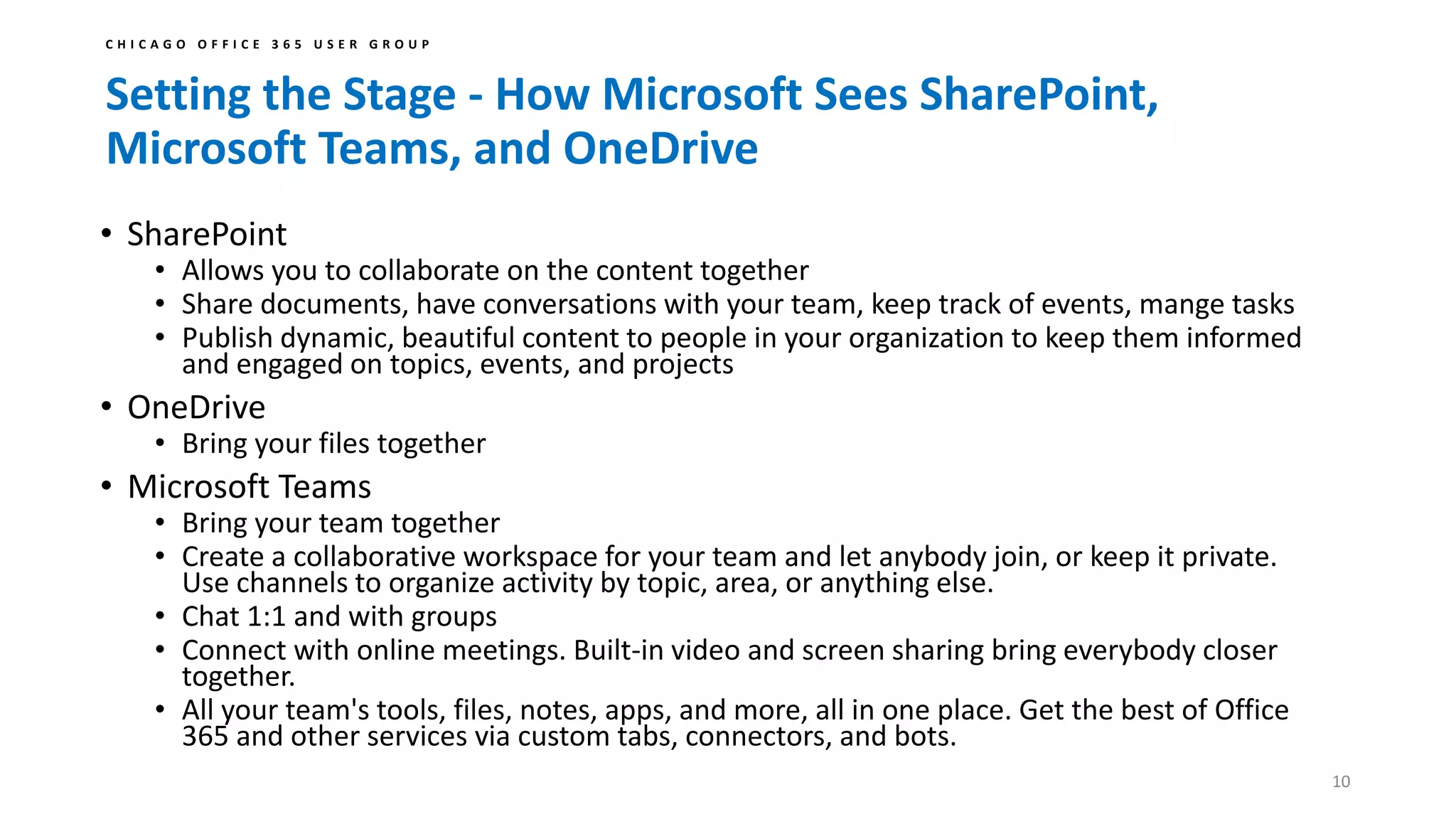 Chicago Office 365 User Group 2018 - Better Together SharePoint and ...