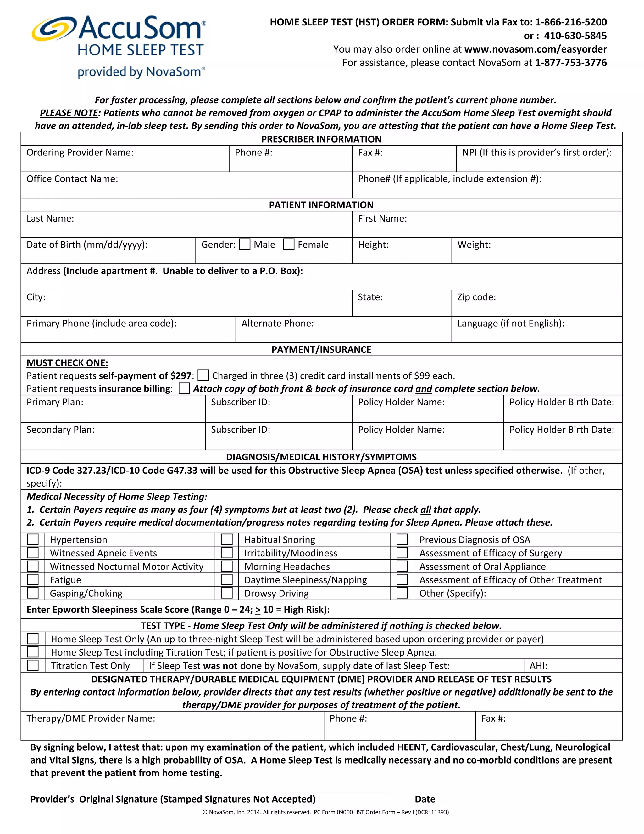 Novasom Home Sleep Test order form | PDF