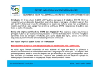 Novas regras do IATF para Certificação ISO/TS-16949 4º Edição | PDF