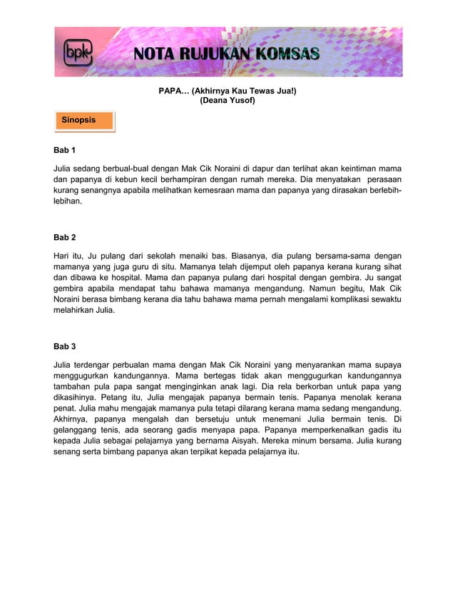 NOTA RUJUKAN - Novel Papa Akhirnya Kau Tewas Jua | PDF