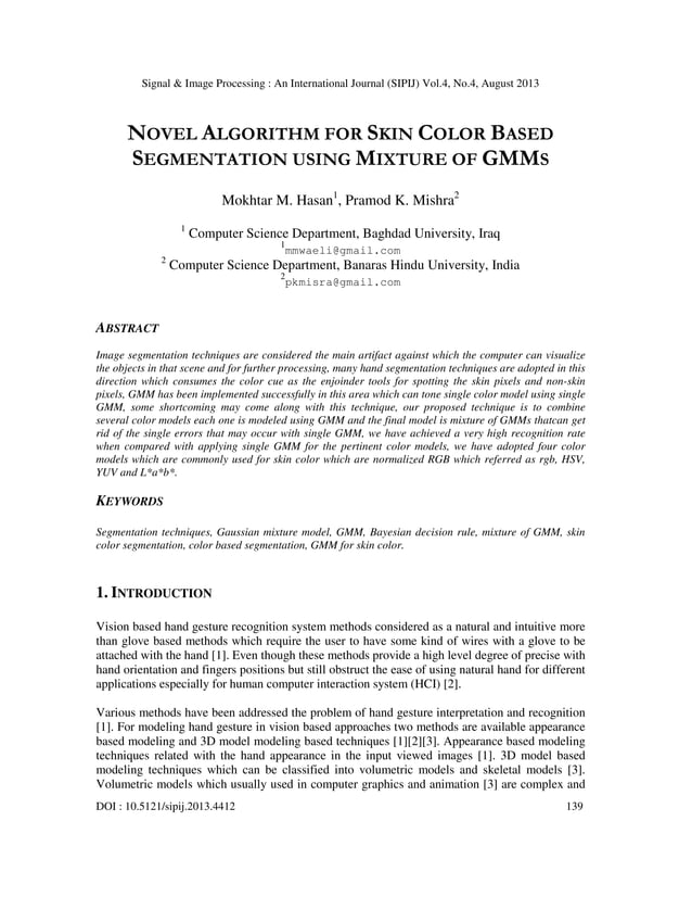 Novel Algorithm For Skin Color Based Segmentation Using Mixture Of Gmms Pdf 9139