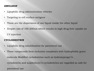 Novel approaches to parenteral drug delivery system | PPTX